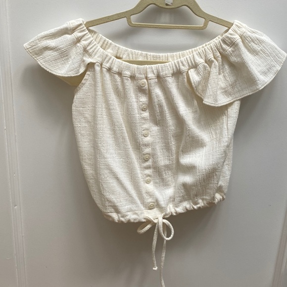 Madewell | Tops | Madewell Off The Shoulder Cropped Linen Shirt | Poshmark